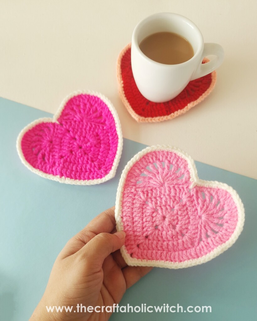 How to Crochet Heart Coasters (With Free Pattern) | The Craftaholic Witch